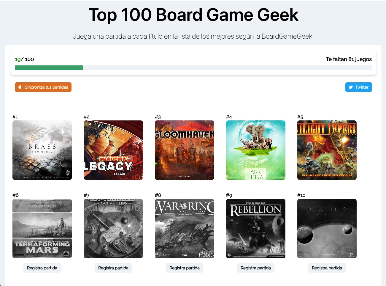 DESAFÍOS - TOP 100 BOARDGAMEGEEK - Juega una partida a cada título en ...